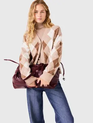 Maje Rhinestone Argyle Wool Cardigan