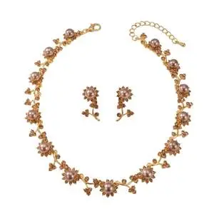 MODENAIRE Pearl And Crystal Floral Necklace And Earrings Set - Gold