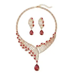 MODENAIRE Ruby Crystal Helix Necklace And Earring Set