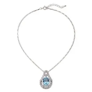 MODENAIRE Light Sapphire Teardrop Crystal Pendant Necklace - Silver