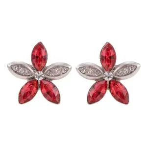 MODENAIRE Elegant Crystal Flower Stud Earrings - Red