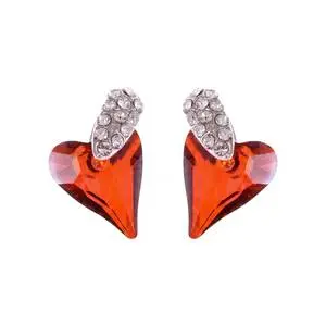MODENAIRE Dangle Crystal Heart Earrings With Rhinestone Accent - Red