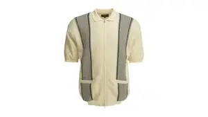 BEAMS Textured Knit Zipper Polo Shirt - White