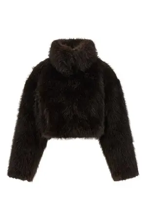 ROTATE BY BIRGER CHRISTENSEN Eco-fur Short Jacket - Brown