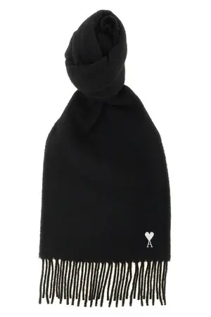 AMI Paris Quota' Scarf With Adc Embroidery And Fringes