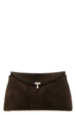 TOTEME T-lock Suede Clutch Bag - Brown