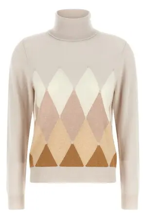 BALLANTYNE New Diamond' Turtleneck Sweater With Diamond Intarsia - Beige