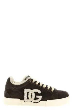 Dolce & Gabbana Shearling Trimmed Suede Low-top Sneakers