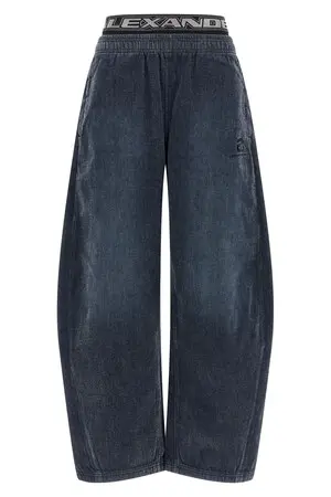 Alexander Wang Wide Leg Denim Pants With Jacquard Logo Waistband - Black
