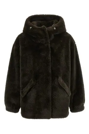 LOU ANDREA Eco-fur Hooded Jacket - Green