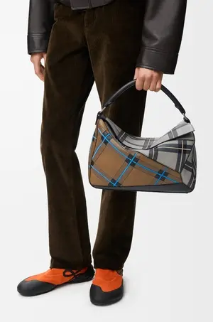 Loewe Large Puzzle Bag In Check Intarsio