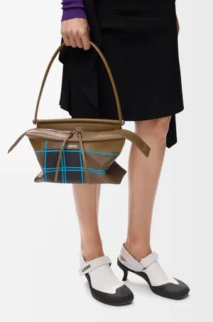 Loewe Small Whisker Bag In Check Intarsio - Brownish Green/multicolor