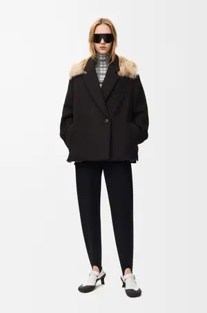 Loewe Short Coat In Wool And Cashmere - Black
