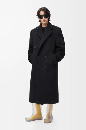 Loewe Double-breasted Coat In Wool Blend - Black
