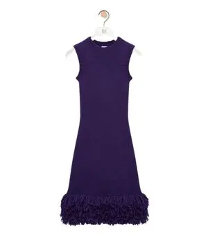 Loewe Wool Blend Knit Dress With Fur Stitch Trim - Purple