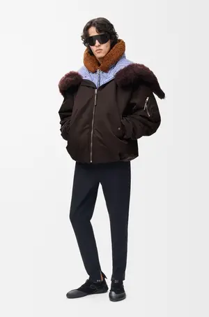 Loewe Bomber Jacket In Technical Shell - Brown