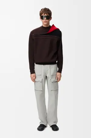 Loewe Wool Zip Sweater With Contrasting Layer - Brown