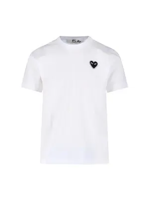 Play Comme Des Garcon T-shirt With Logo Rhinestones - White