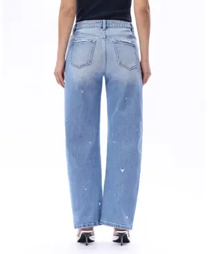 BAYEAS Floral Embroidered Mid Rise Barrel Denim Jeans In Medium