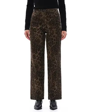 BAYEAS Leopard Print High Rise Relaxed Straight Denim Jeans In Coffee