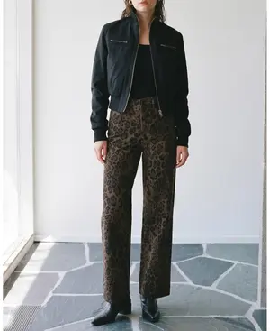 BAYEAS Leopard Print High Rise Relaxed Straight Denim Jeans In Coffee