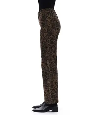 BAYEAS Leopard Print High Rise Relaxed Straight Denim Jeans In Coffee