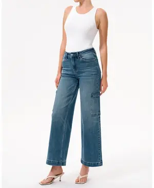 BAYEAS High Rise Wide Leg Jeans With Side Patch Pockets
