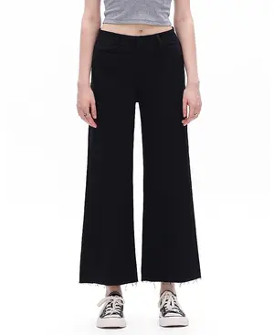 BAYEAS High Rise Wide Leg Vertical Front Seam Raw Hem Denim Jeans