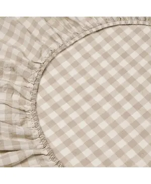 PIGLET IN BED Pembroke Gingham Linen Blend Fitted Sheet, Twin - Oatmeal