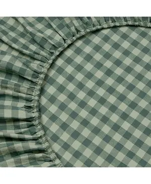 PIGLET IN BED Pembroke Gingham Linen Blend Fitted Sheet, Twin - Pine Green