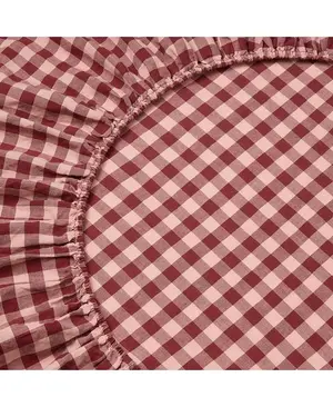 PIGLET IN BED Pembroke Gingham Linen Blend Fitted Sheet, Twin - Rhubarb/rose