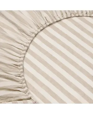 PIGLET IN BED Pembroke Stripe Linen Blend Fitted Sheet, King - Oatmeal