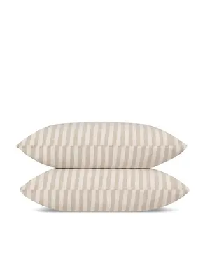 PIGLET IN BED Pembroke Stripe Linen Blend Pillowcase Pair, Queen - Oatmeal