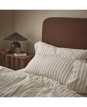 PIGLET IN BED Pembroke Stripe Linen Blend Pillowcase Pair, Queen