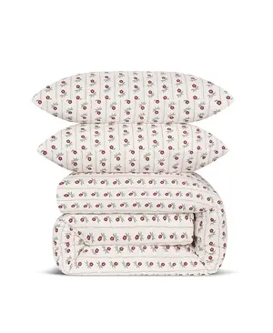 PIGLET IN BED Woodland Stripe Cotton Duvet Set, Queen - White