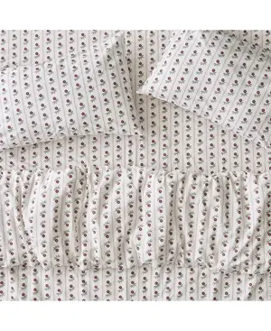 PIGLET IN BED Woodland Stripe Cotton Duvet Set, Queen - White
