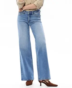 BAYEAS Mid Rise Wide Leg Denim Jeans Stretch Comfortable In Medium - Blue