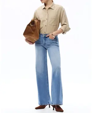 BAYEAS Mid Rise Wide Leg Denim Jeans Stretch Comfortable In Medium