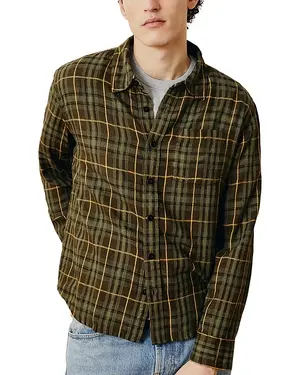 CORRIDOR Crinkle Plaid Cotton Blend Shirt - Olive