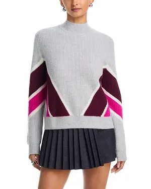 Aqua Striped Mock Neck Cashmere Sweater Exclusive - Light Grey Multi