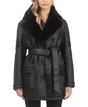 Gorski Merino Shearling Lamb Jacket With Embroidery And Belt - Black