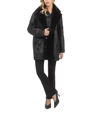 Gorski Merino Shearling Lamb Jacket With Embroidery And Belt - Black