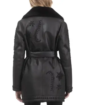 Gorski Merino Shearling Lamb Jacket With Embroidery And Belt - Black