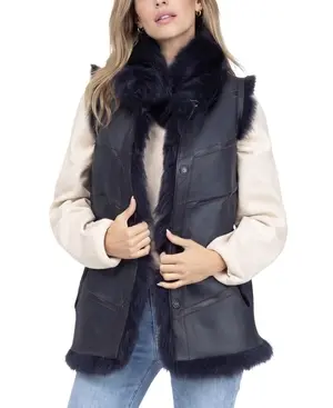 Gorski Reversible Merinillo Shearling Lamb Vest - Navy