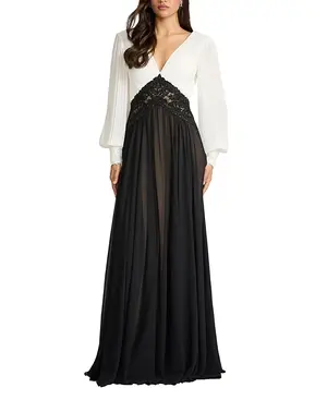 Tadashi Shoji Benulo Pleated Embroidered Waist Gown