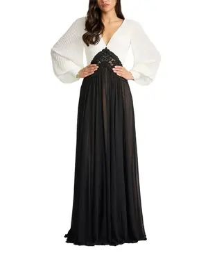 Tadashi Shoji Benulo Pleated Embroidered Waist Gown