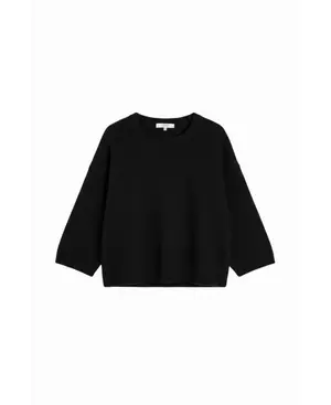 Chinti & Parker Cloud Cashmere Cropped Sleeve Sweater - Black