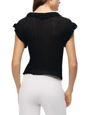 NOCTURNE Ruffled V-neck Sheer Blouse