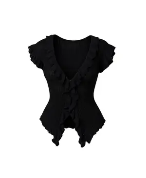 NOCTURNE Ruffled V-neck Sheer Blouse
