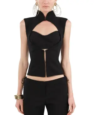 NOCTURNE Braid-trim Bustier Top With Built-in Bra
